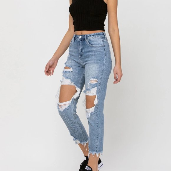 Cello | Jeans | Nwt Cello High Rise Distress Light Blue Crop Straight ...